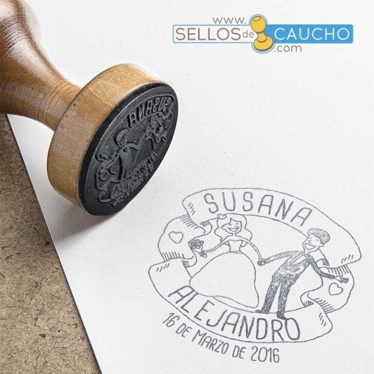 Sellos personalizados de boda Felices Novios